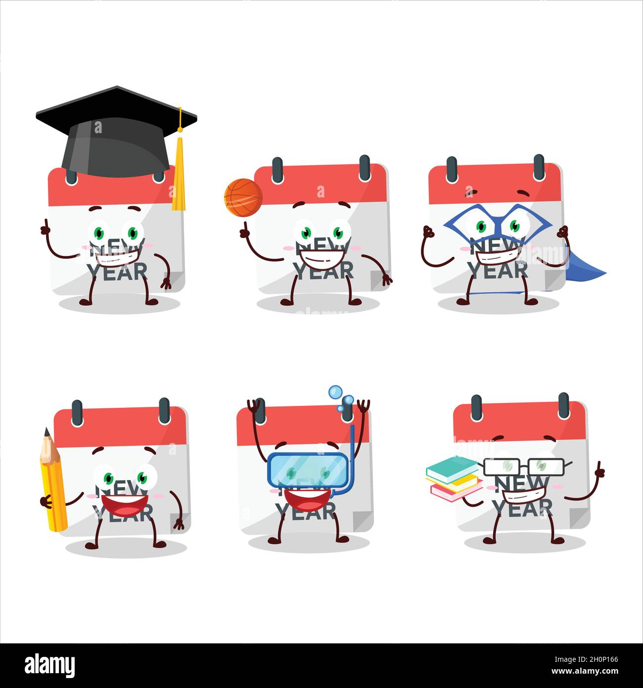 School student of new year calendar cartoon character with various ...