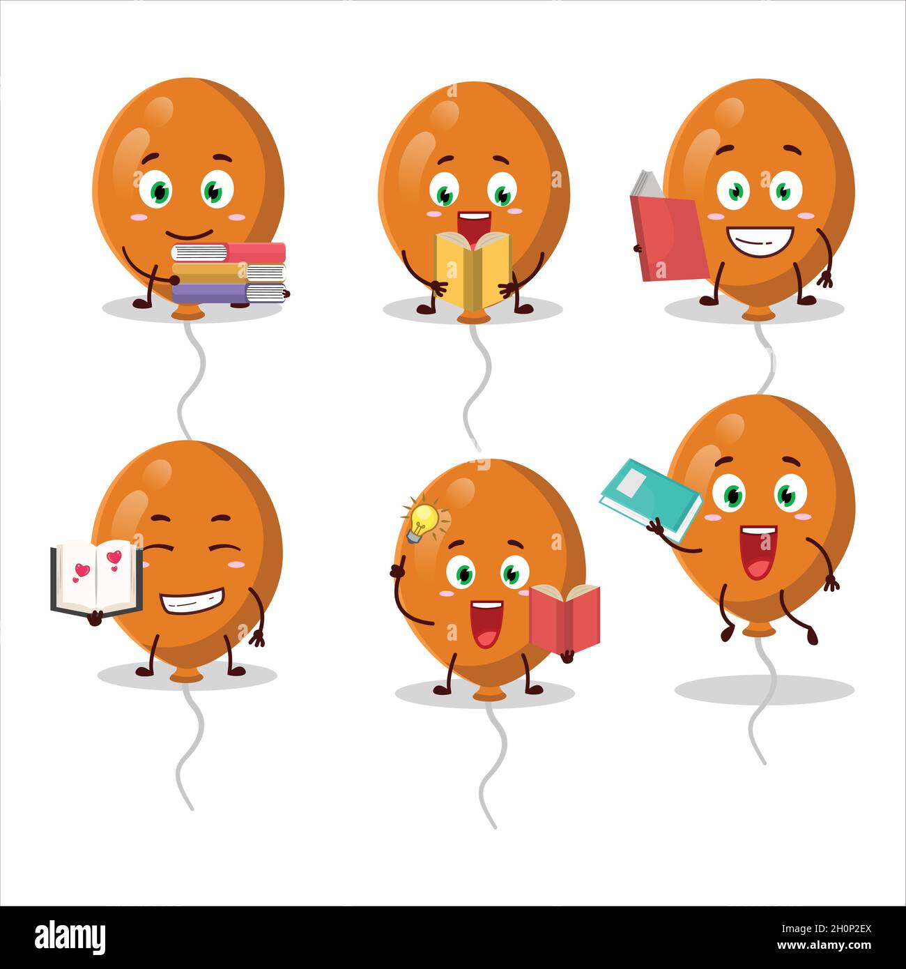 A picture of orange balloons cartoon character concept reading an ...
