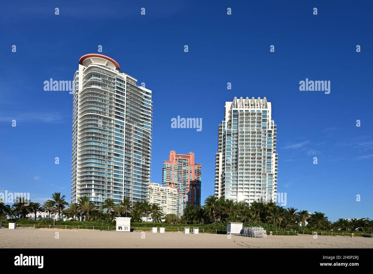 South Beach residential buildings in Miami Beach, Florida in early ...