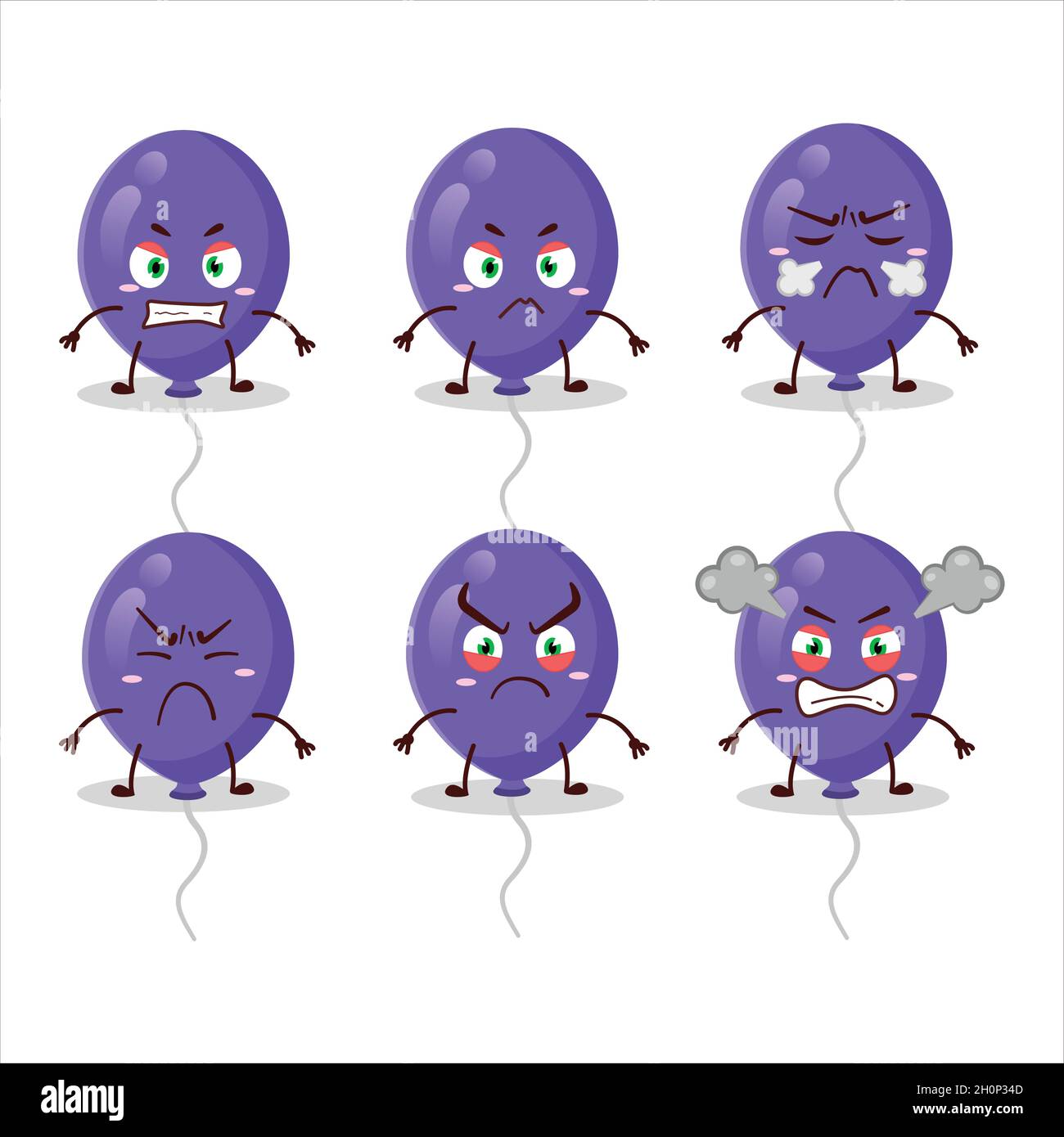 Purple balloons cartoon character with various angry expressions ...