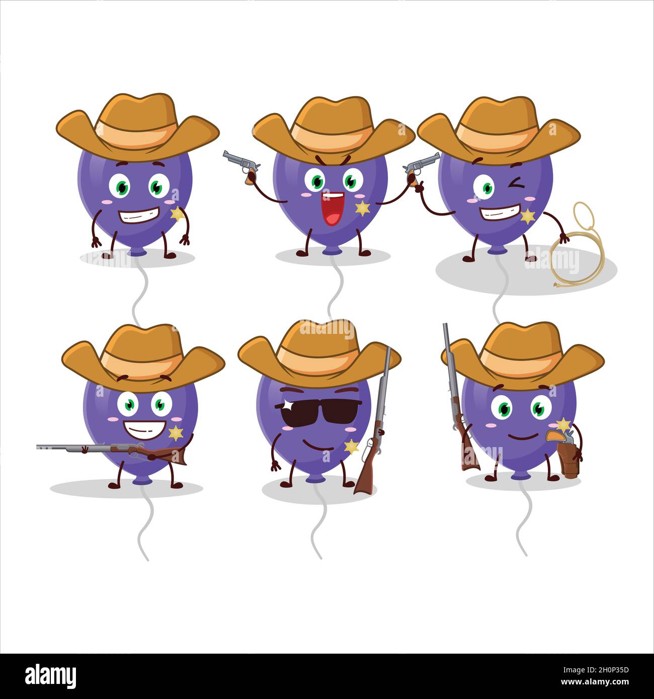 Cool cowboy purple balloons cartoon character with a cute hat. Vector ...