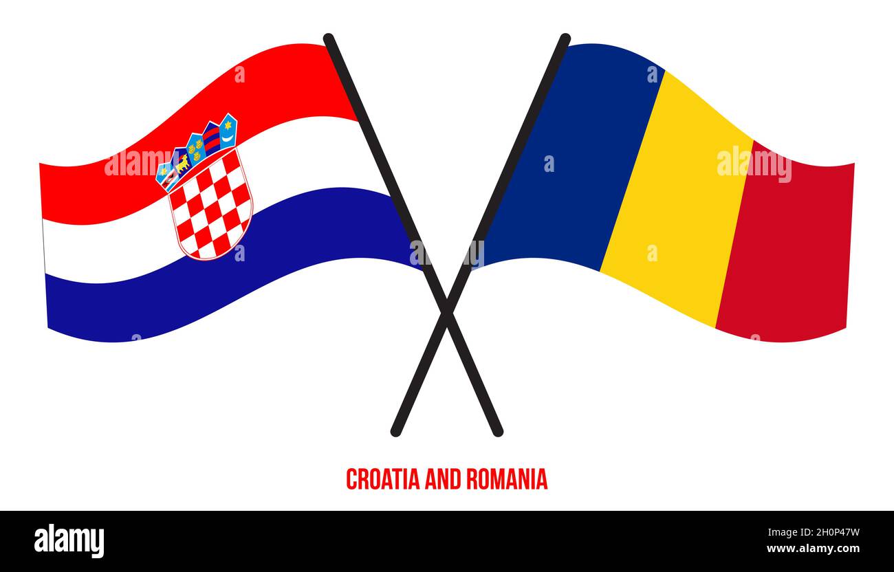 Croatia and Romania Flags Crossed And Waving Flat Style. Official ...