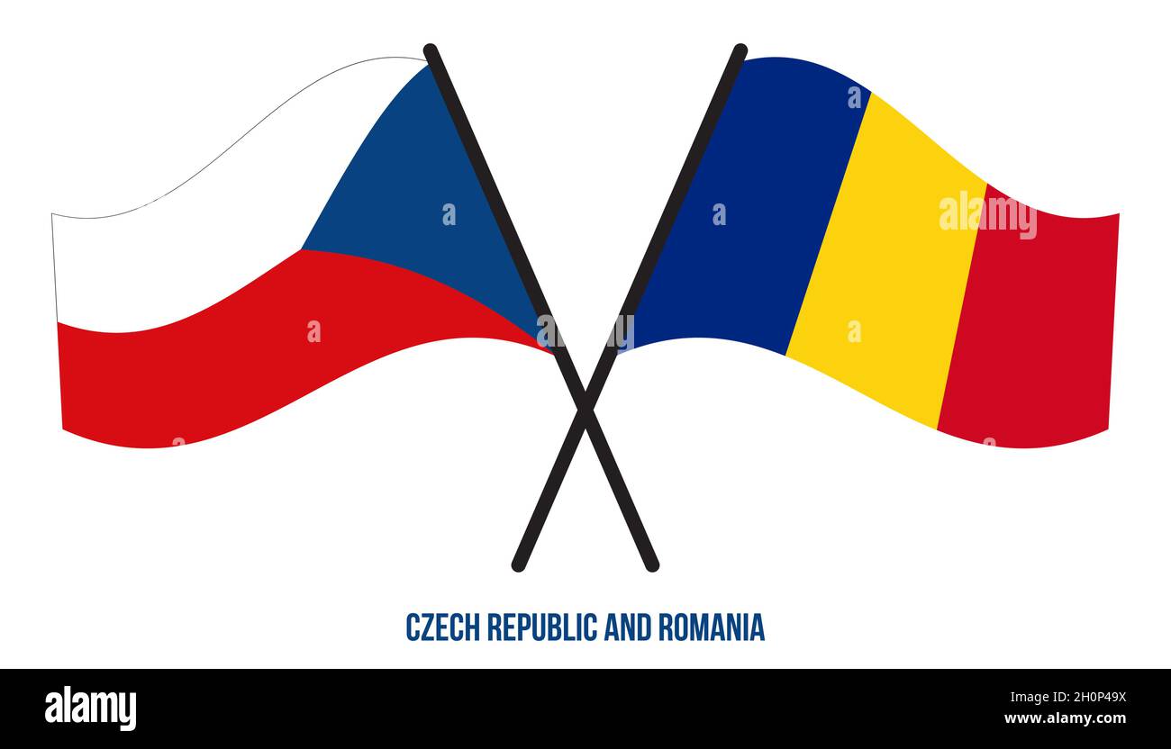 Czech Republic and Romania Flags Crossed And Waving Flat Style ...