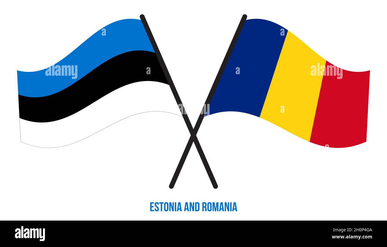 Estonia and Romania Flags Crossed And Waving Flat Style. Official ...