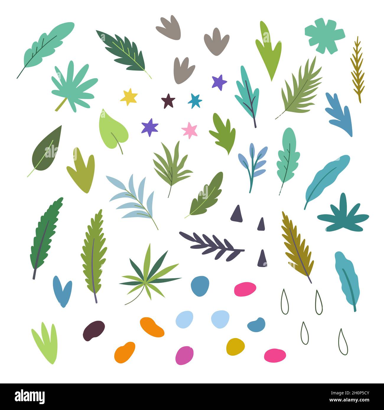 Cute abstract simple colorful doodle plants and flowers isolated on ...