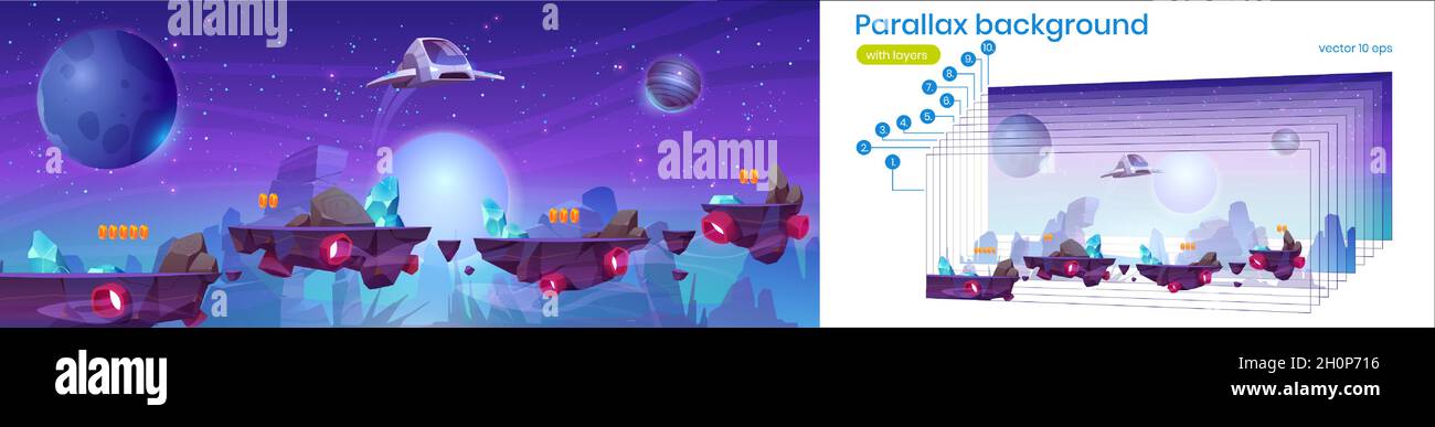 Mobile space game arcade with spaceship parallax background ...