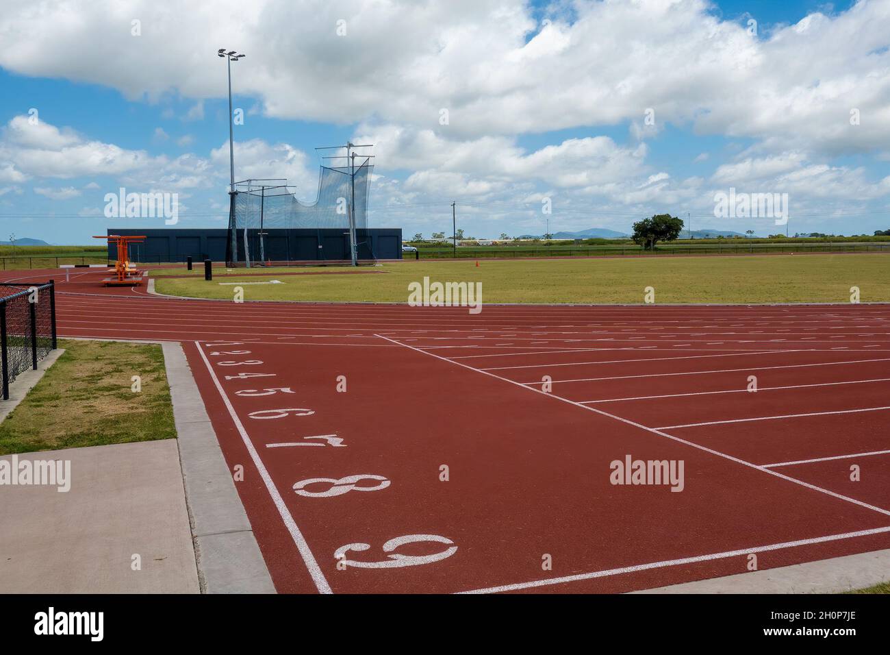The marked lanes of an athletic track Stock Photo - Alamy