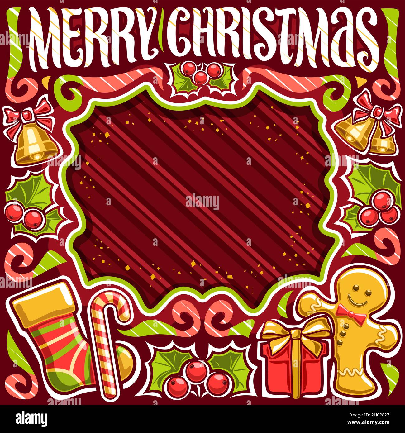 Vector frame for Merry Christmas with copy space, red placard with ...