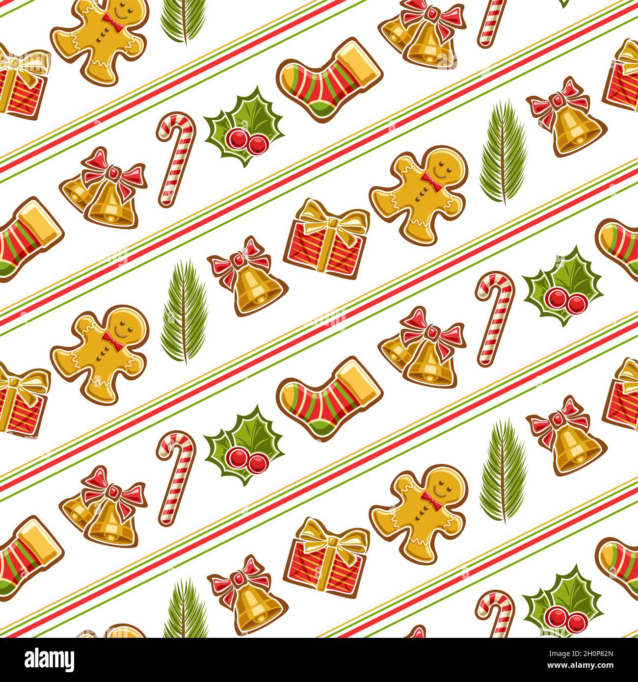 Vector Christmas Seamless Pattern, square repeating background with ...