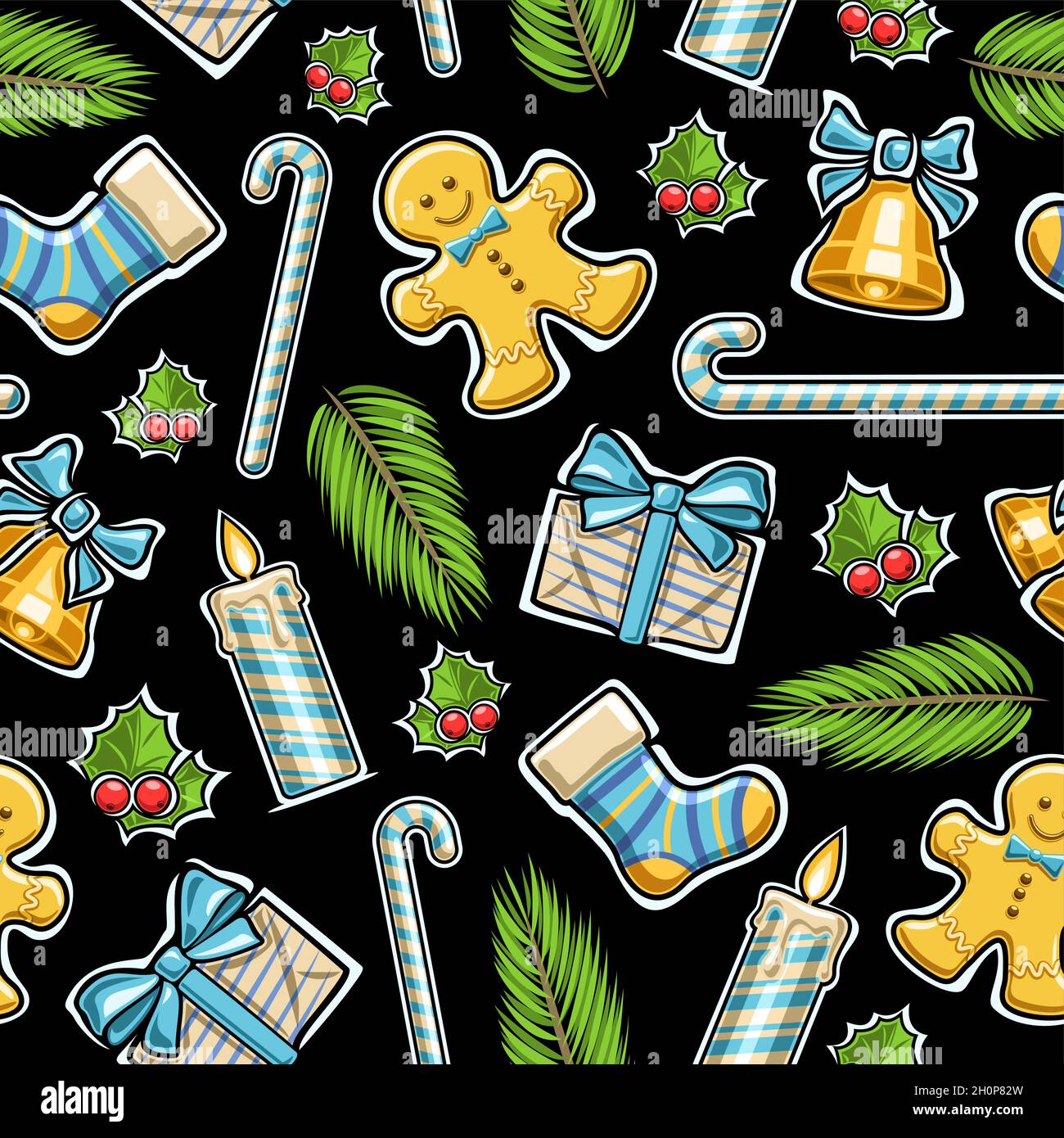Vector Christmas Seamless Pattern, square repeating background with ...