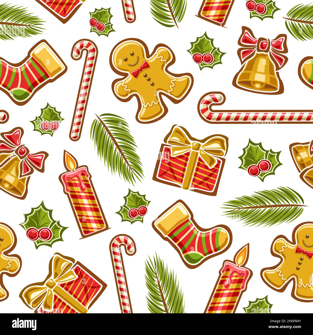 Vector Christmas Seamless Pattern, square repeating background with ...