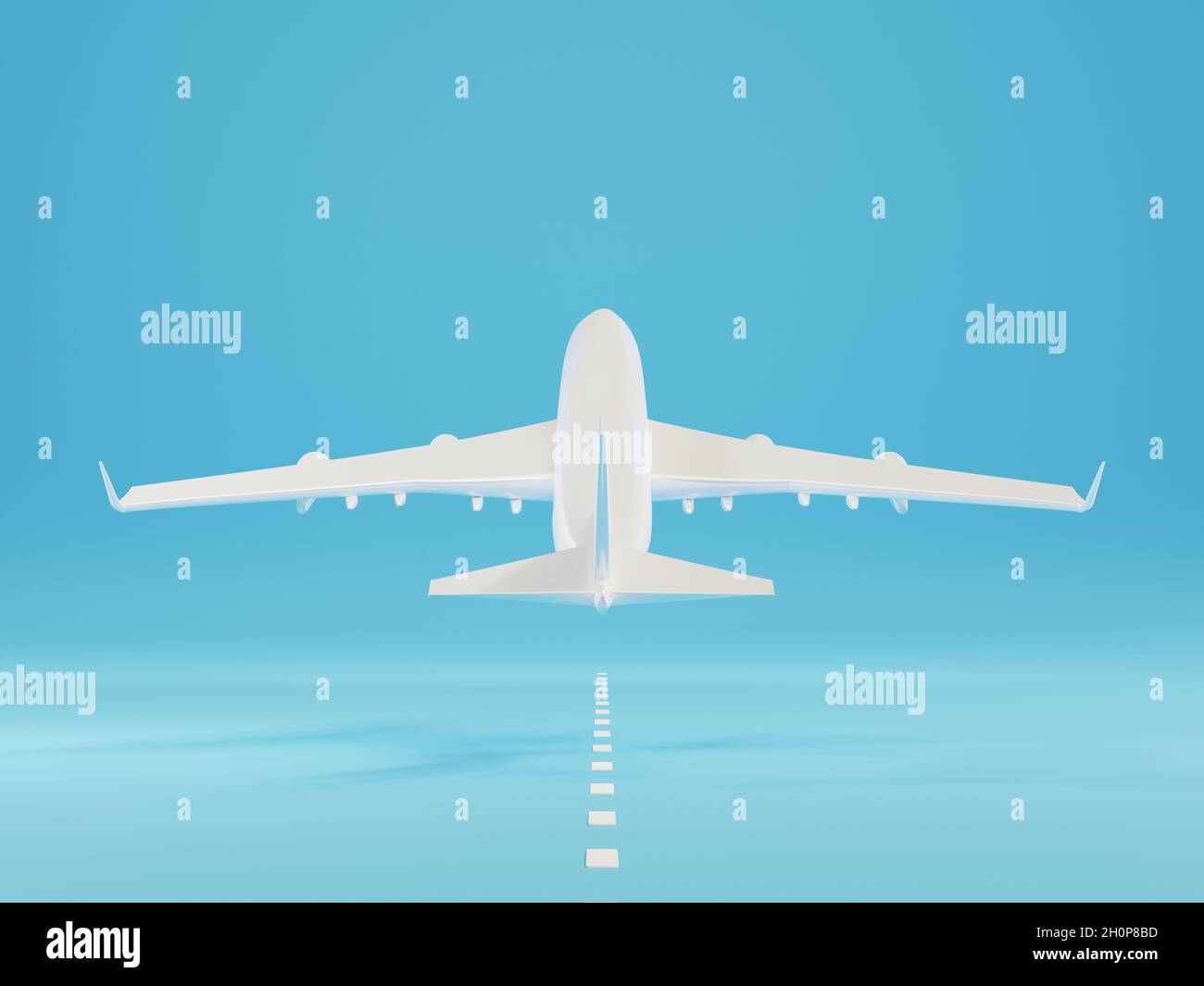 Airplane landing or taking off over ground on runway from the airport ...