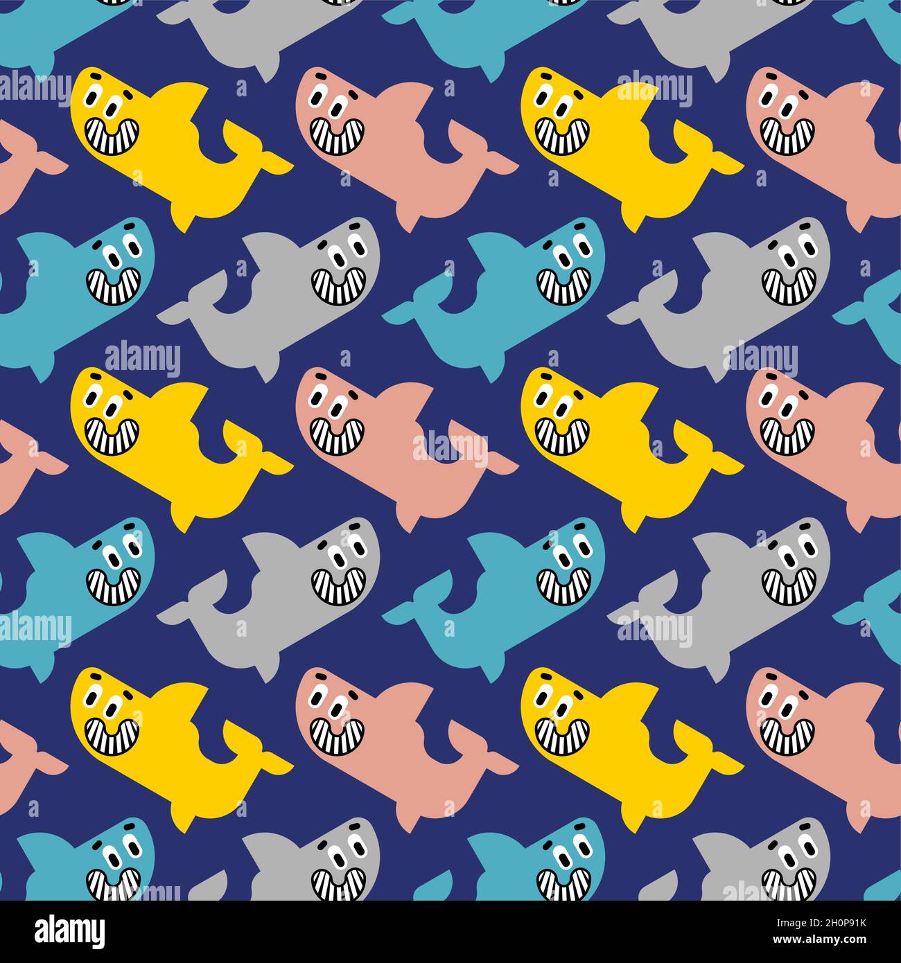 Cute shark pattern seamless. Cartoon sea predator background. Baby ...