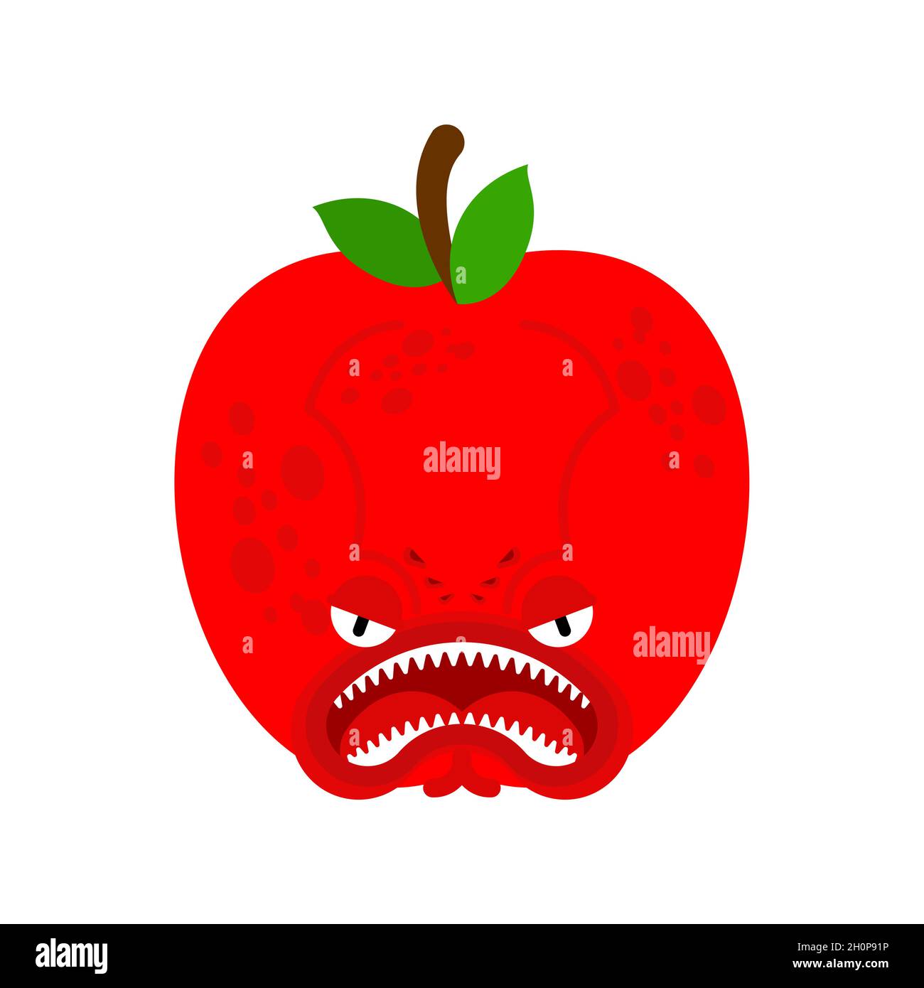 Apple monster GMO mutant. Angry fruit with teeth. Hungry Alien Food ...