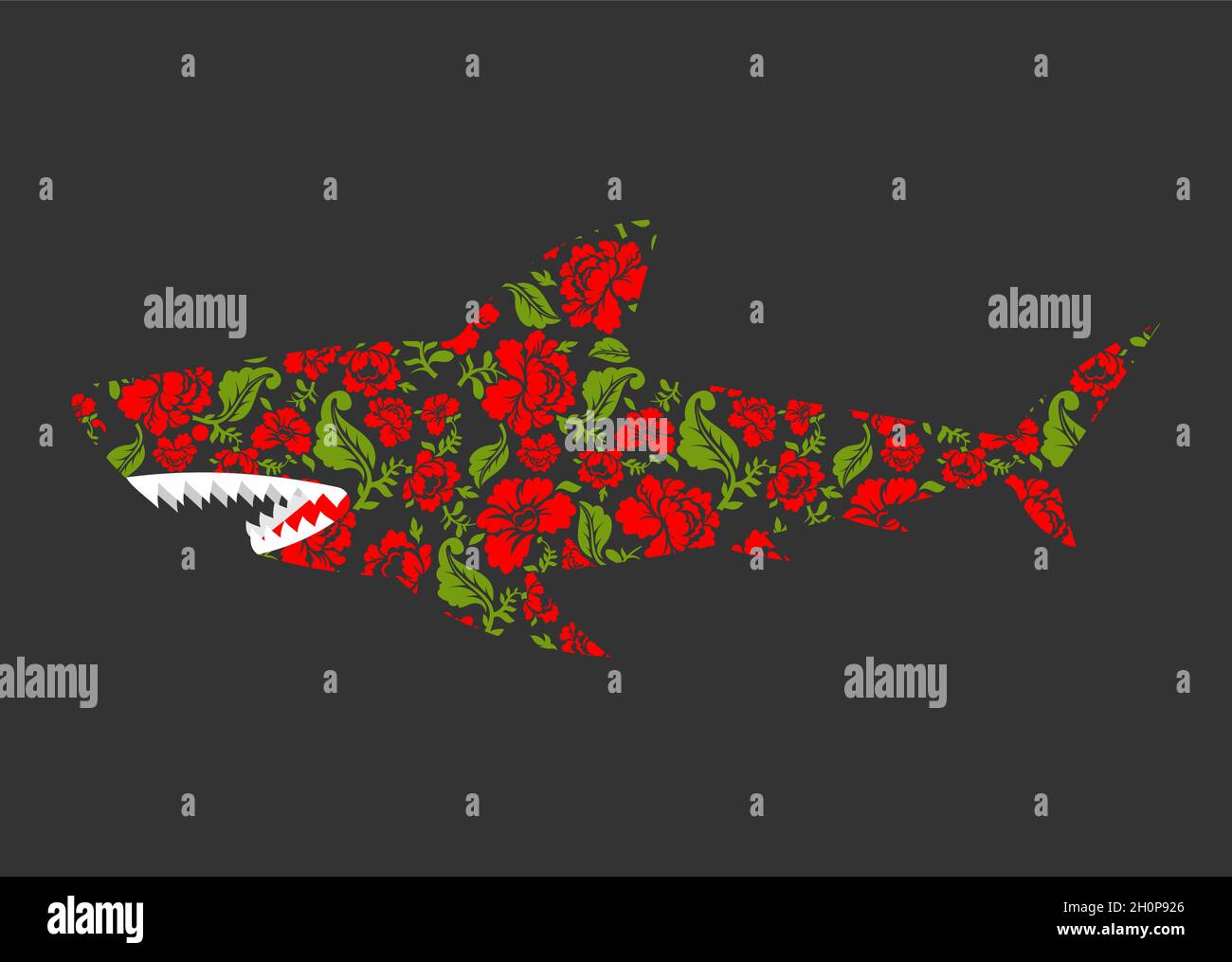Flower shark. Marine predator made of flowers. vector illustration ...