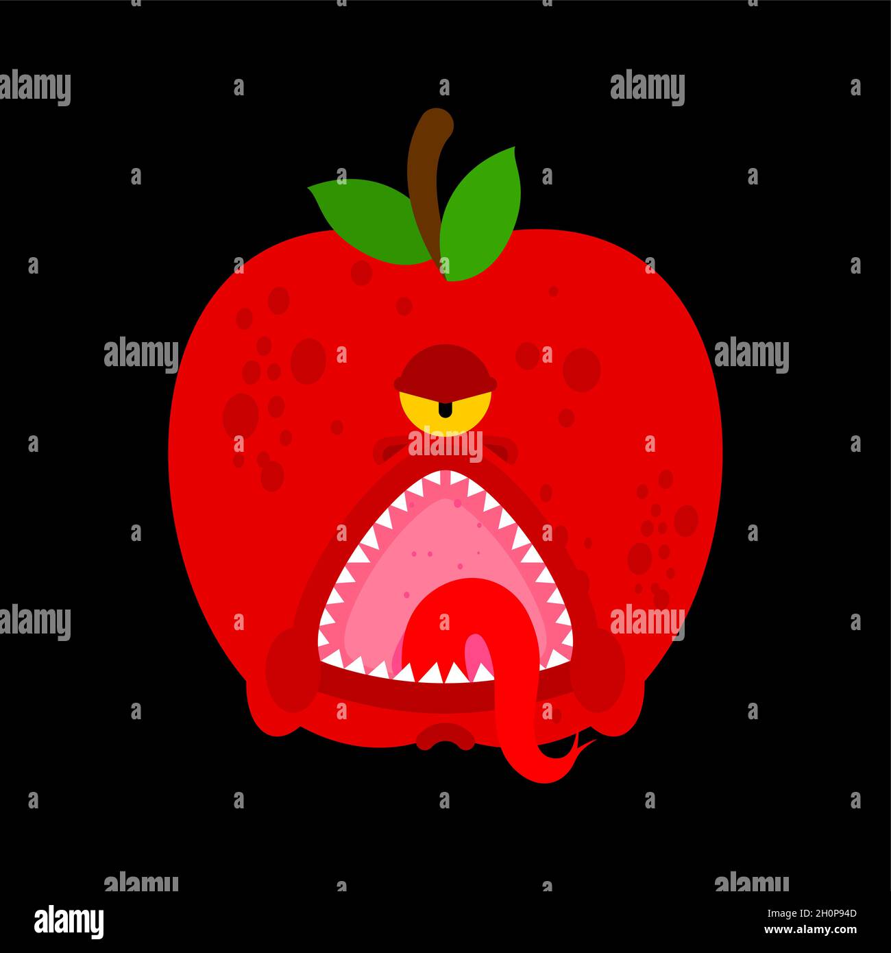 Apple monster GMO mutant. Angry fruit with teeth. Hungry Alien Food ...