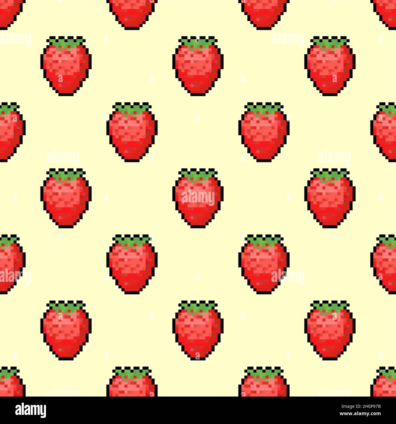Strawberry pixel art pattern seamless. 8 bit Red Berry pixelated ...