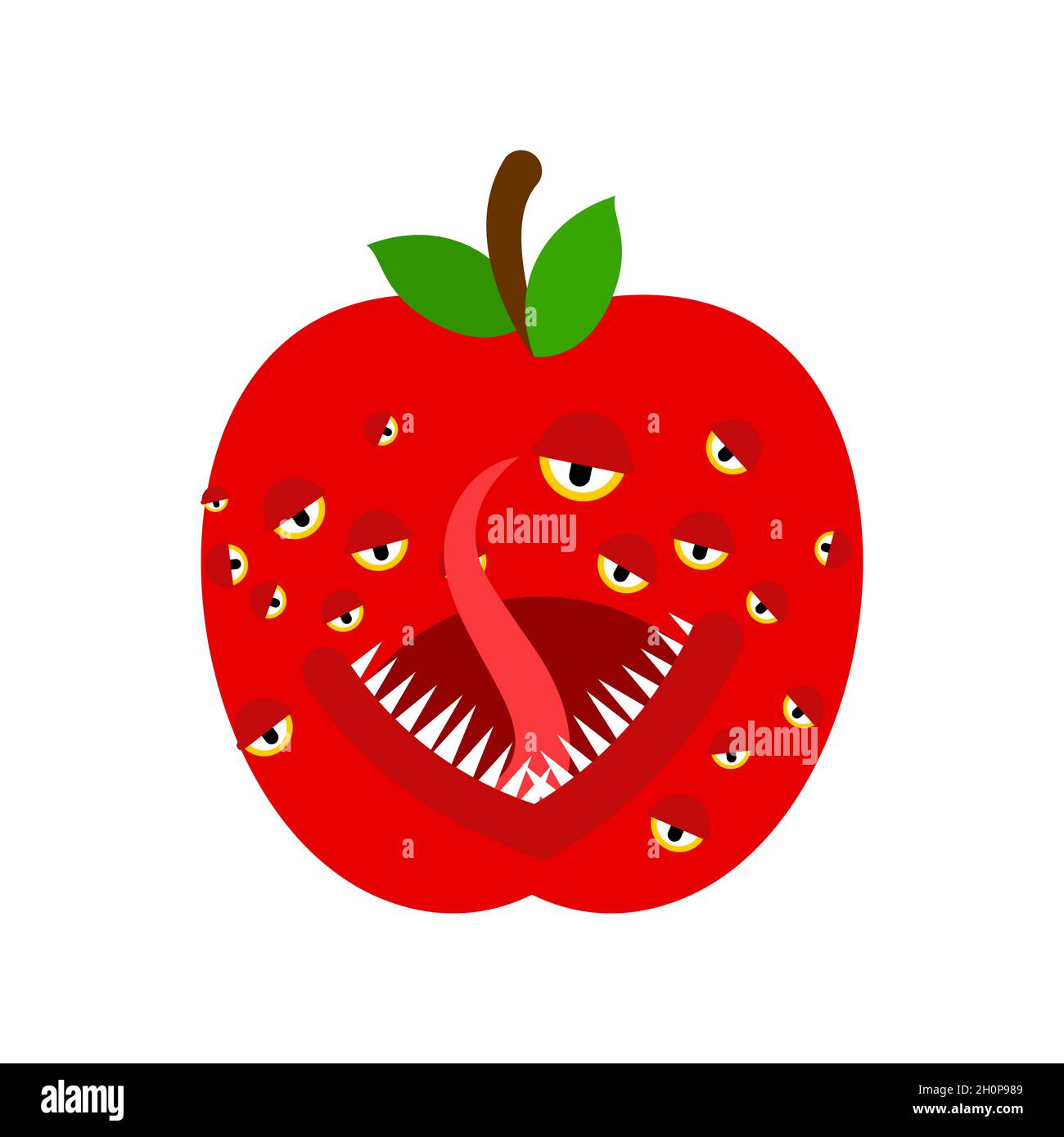Apple monster GMO mutant. Angry fruit with teeth. Hungry Alien Food ...