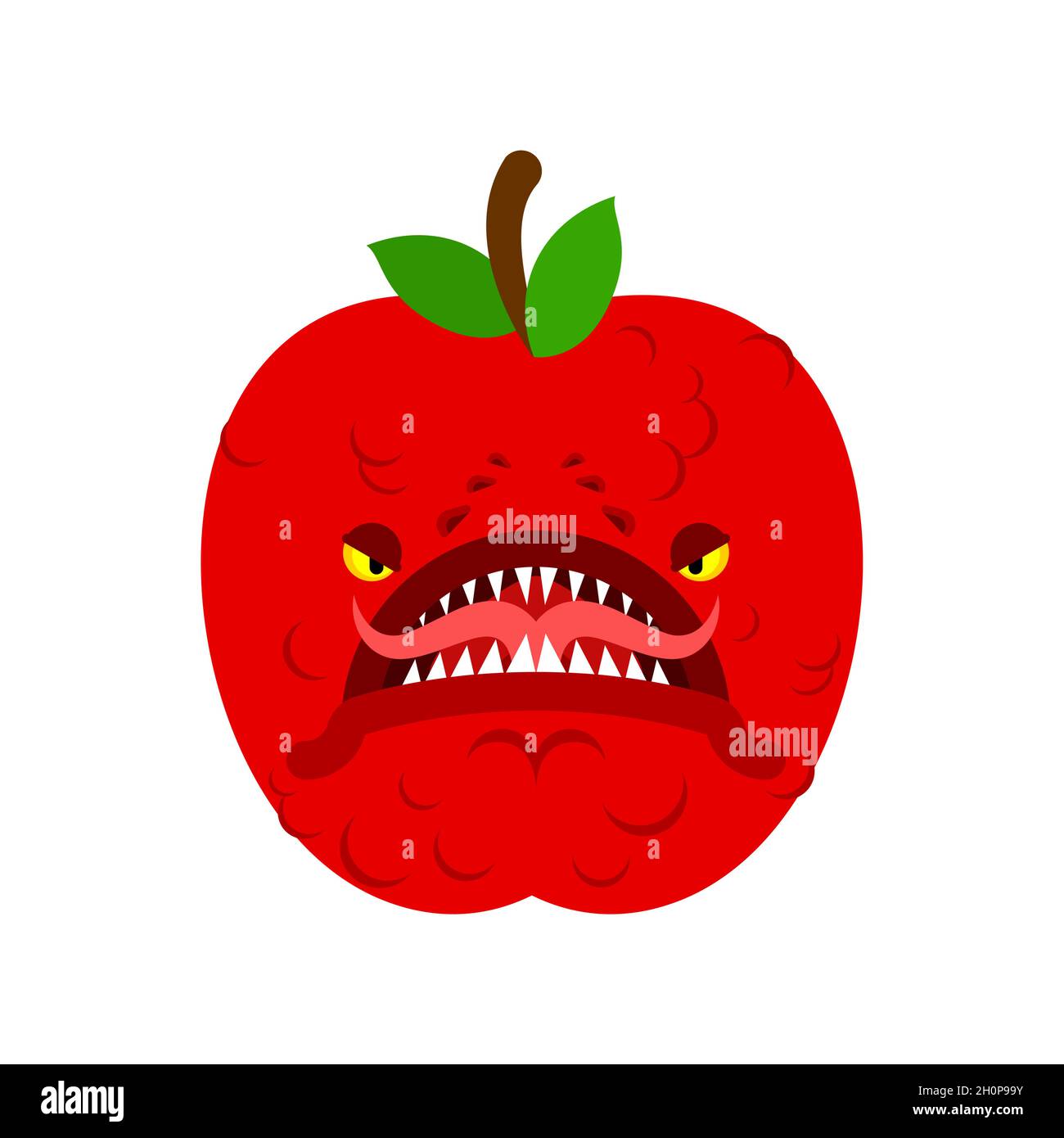 Apple monster GMO mutant. Angry fruit with teeth. Hungry Alien Food ...