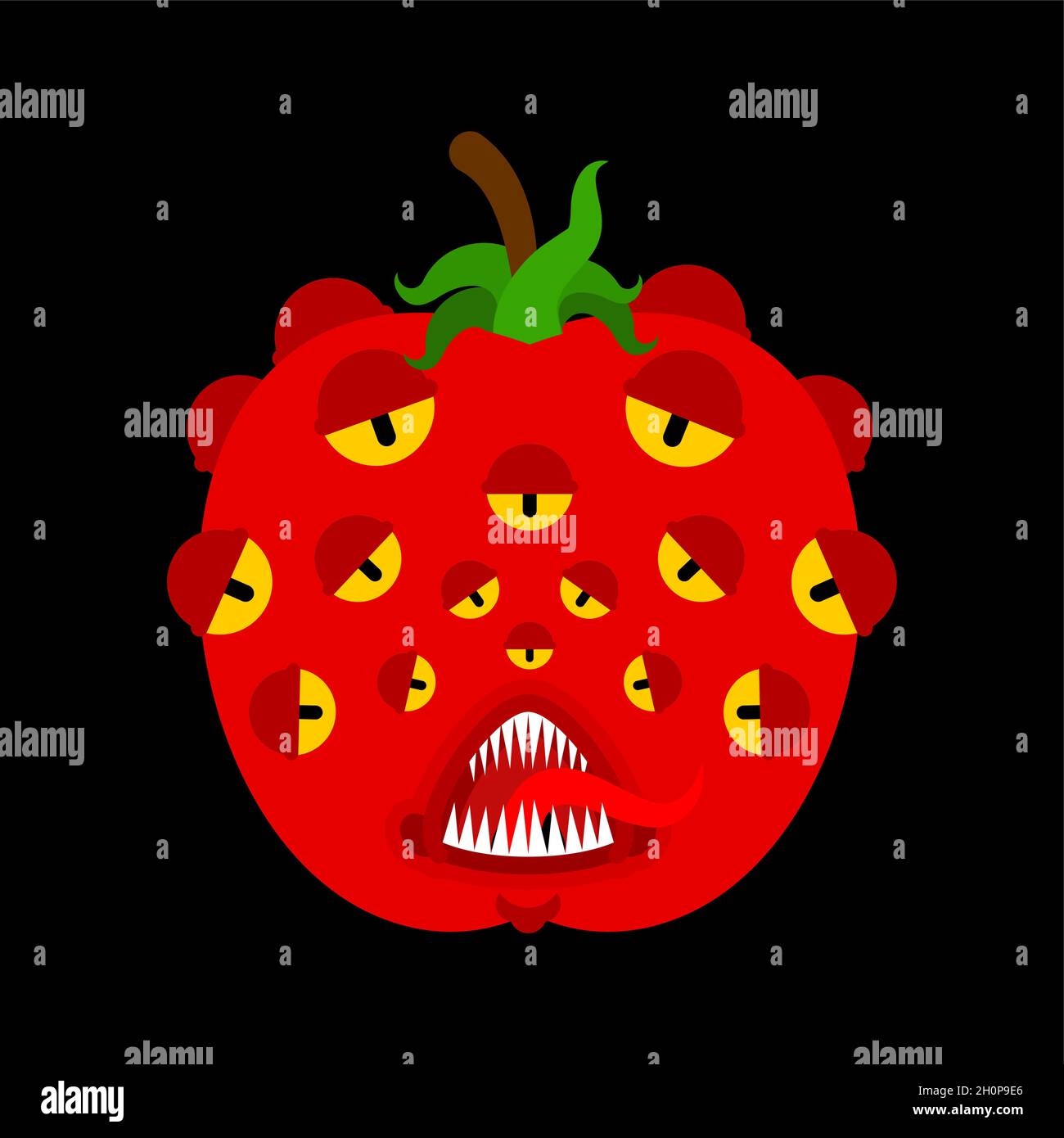 Apple monster GMO mutant. Angry fruit with teeth. Hungry Alien Food ...