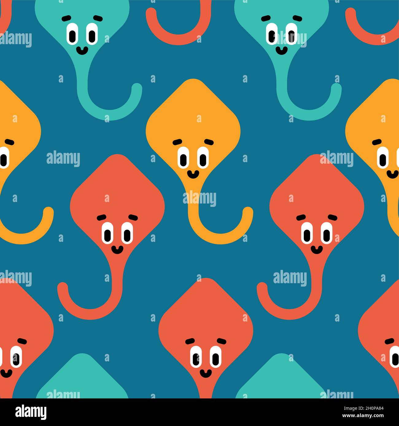 Cute stingray pattern seamless. Cartoon sea animal background. Baby ...