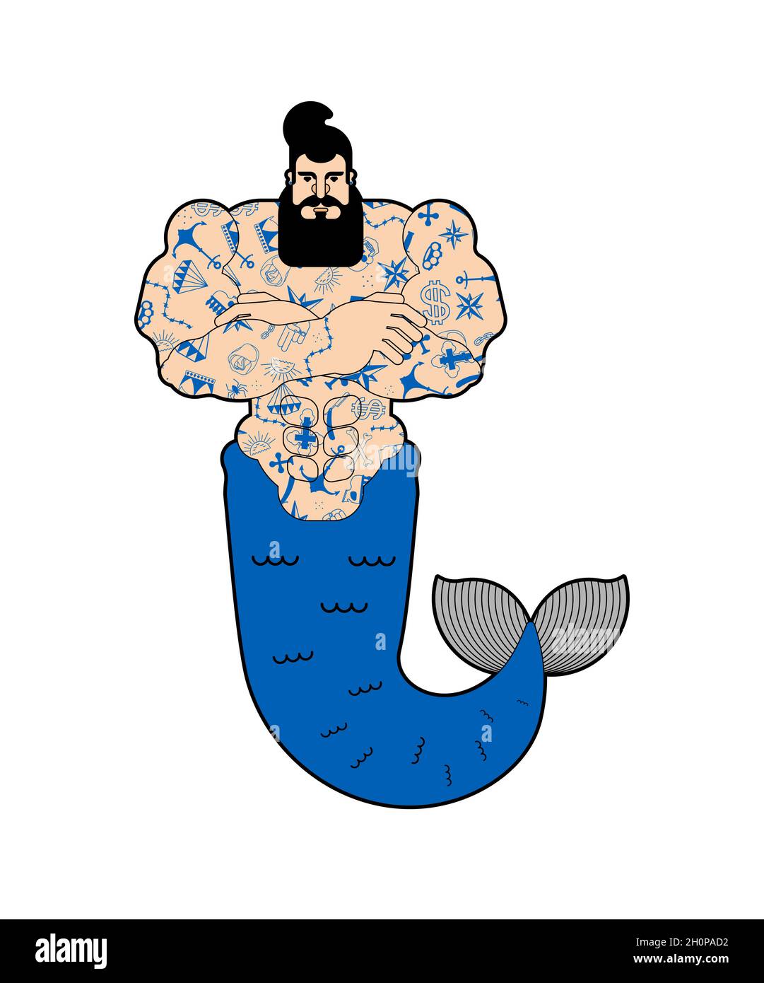 Mermaid man isolated. Brutal underwater dweller. vector illustration ...