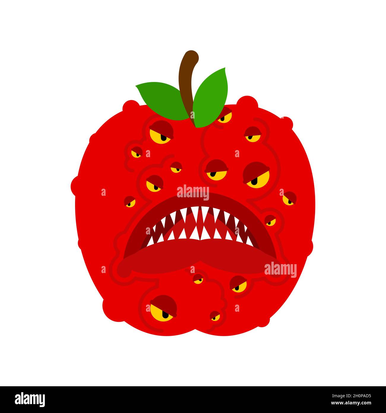 Apple monster GMO mutant. Angry fruit with teeth. Hungry Alien Food ...