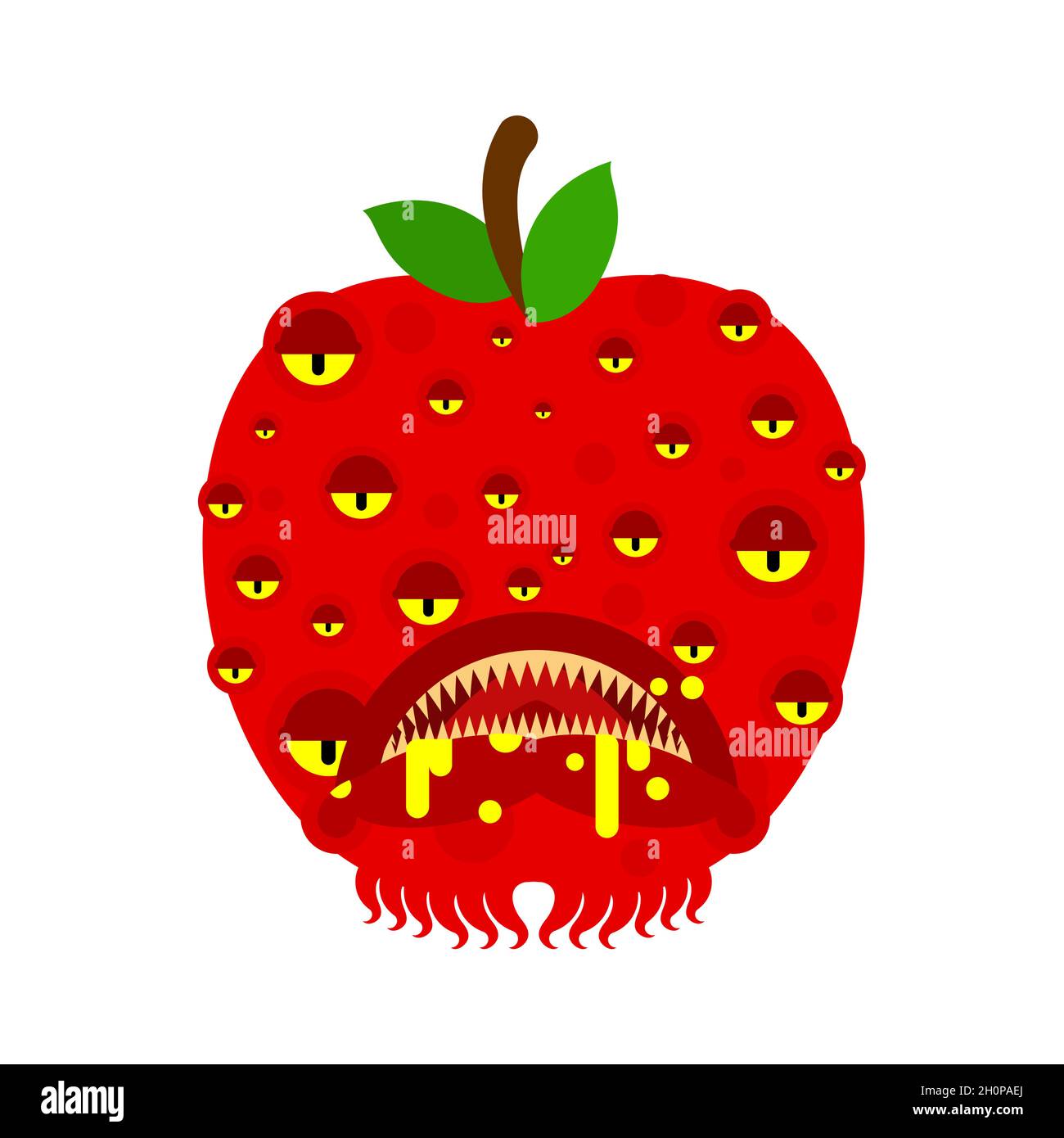 Apple monster GMO mutant. Angry fruit with teeth. Hungry Alien Food ...