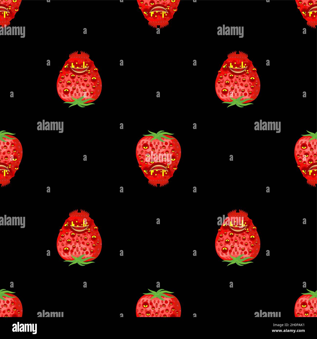Strawberry monster GMO mutant pattern seamless. Angry Berry with teeth ...