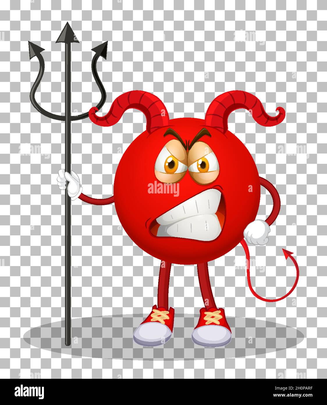 A Red Devil cartoon character with facial expression on grid background ...