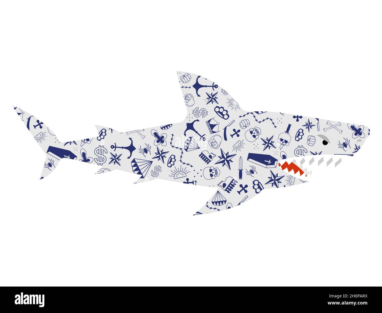 Shark In Tattoos Tattooed Shark Vector Illustration Stock Vector