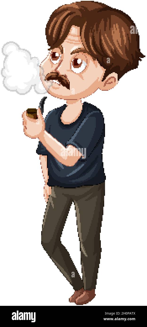 A man smoking cartoon character on white background illustration Stock ...