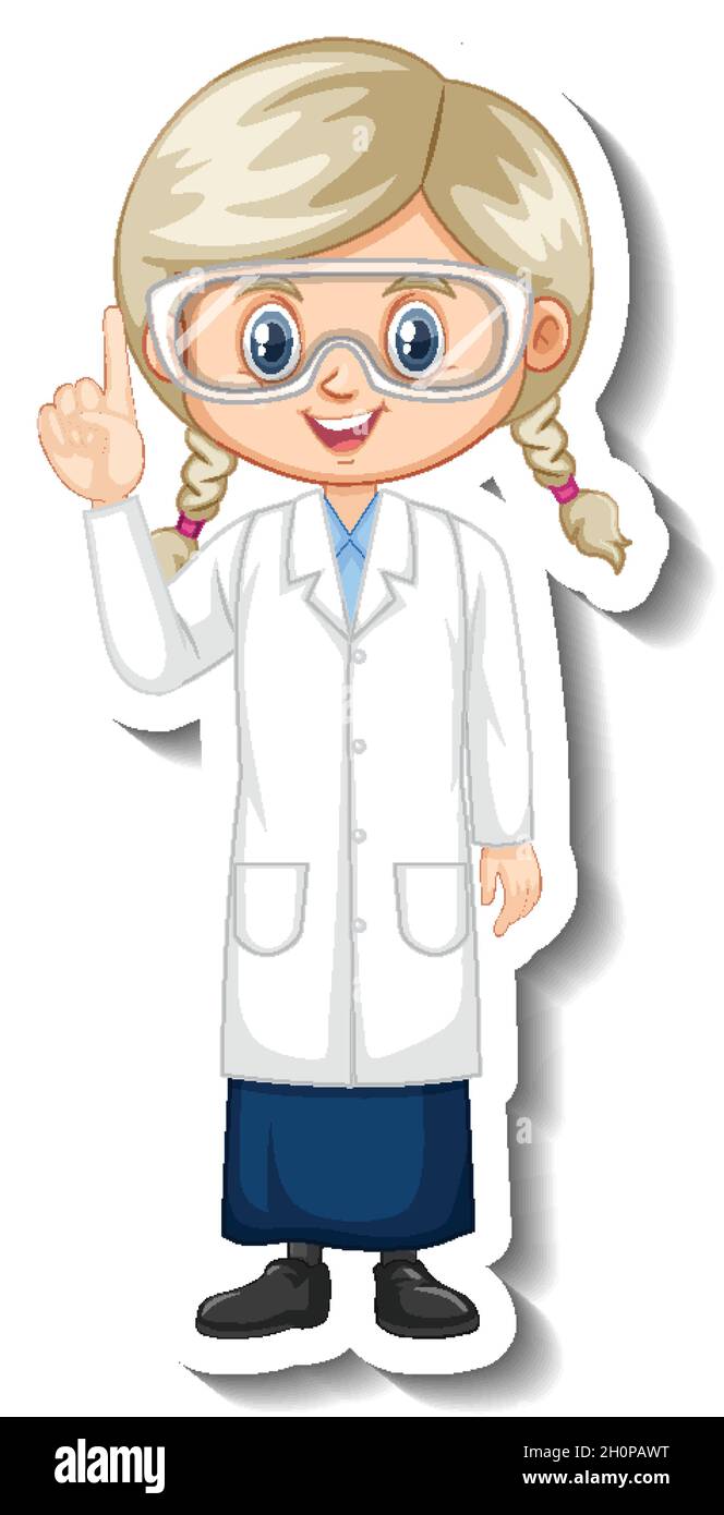 Scientist girl cartoon character sticker illustration Stock Vector ...