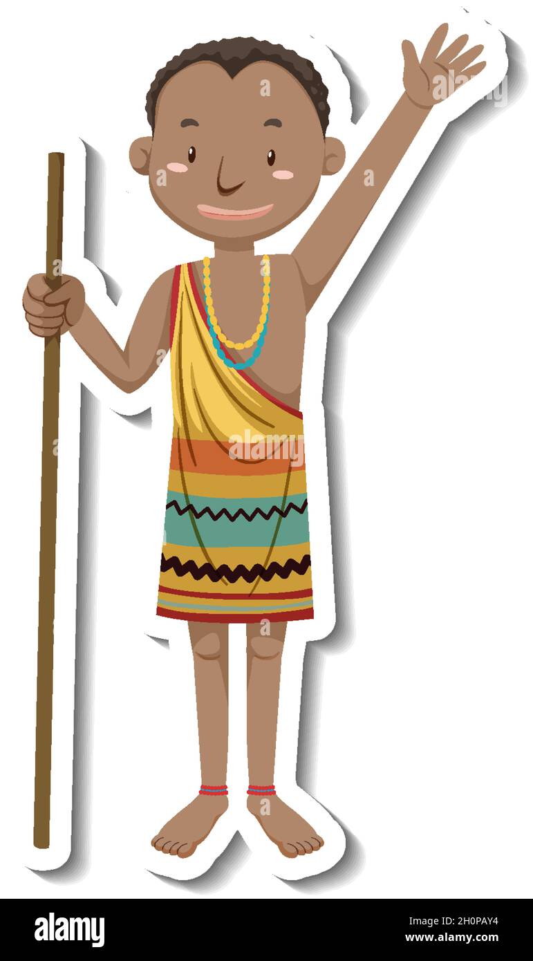 African tribal man cartoon character sticker illustration Stock Vector ...