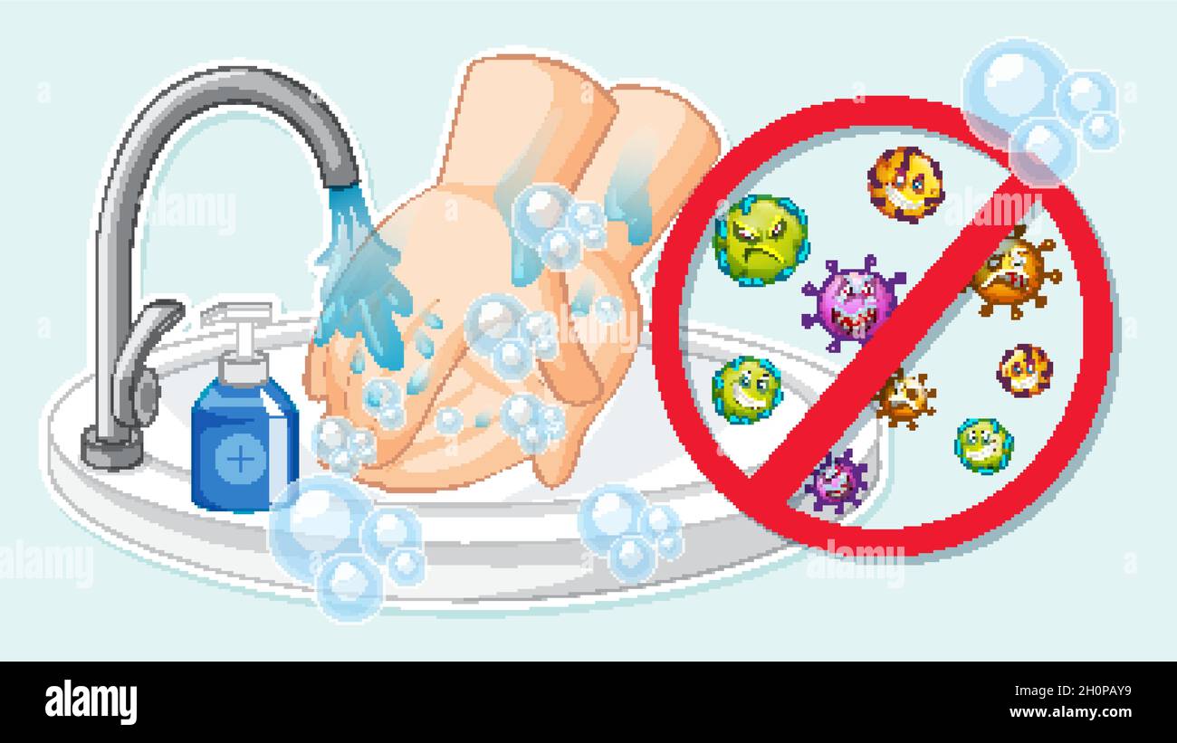 Thumbnail design with washing hands by water tap with soap illustration ...