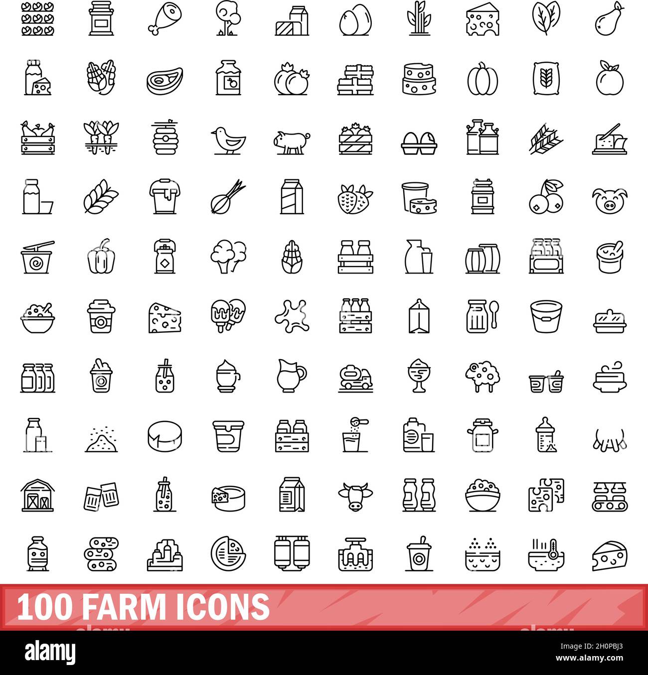 100 farm icons set. Outline illustration of 100 farm icons vector set ...