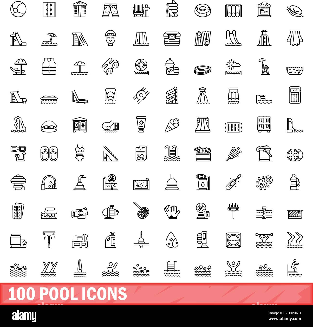100 pool icons set. Outline illustration of 100 pool icons vector set ...