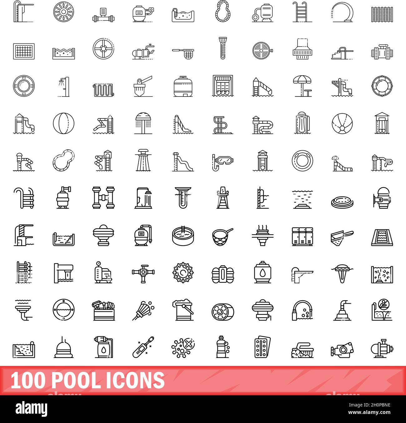 100 pool icons set. Outline illustration of 100 pool icons vector set ...