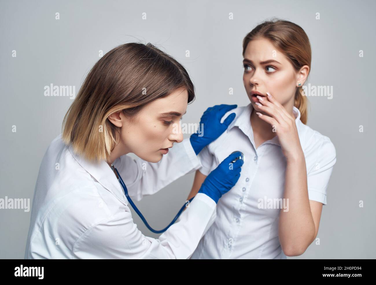 female doctor stethoscope healing procedures light background Stock ...