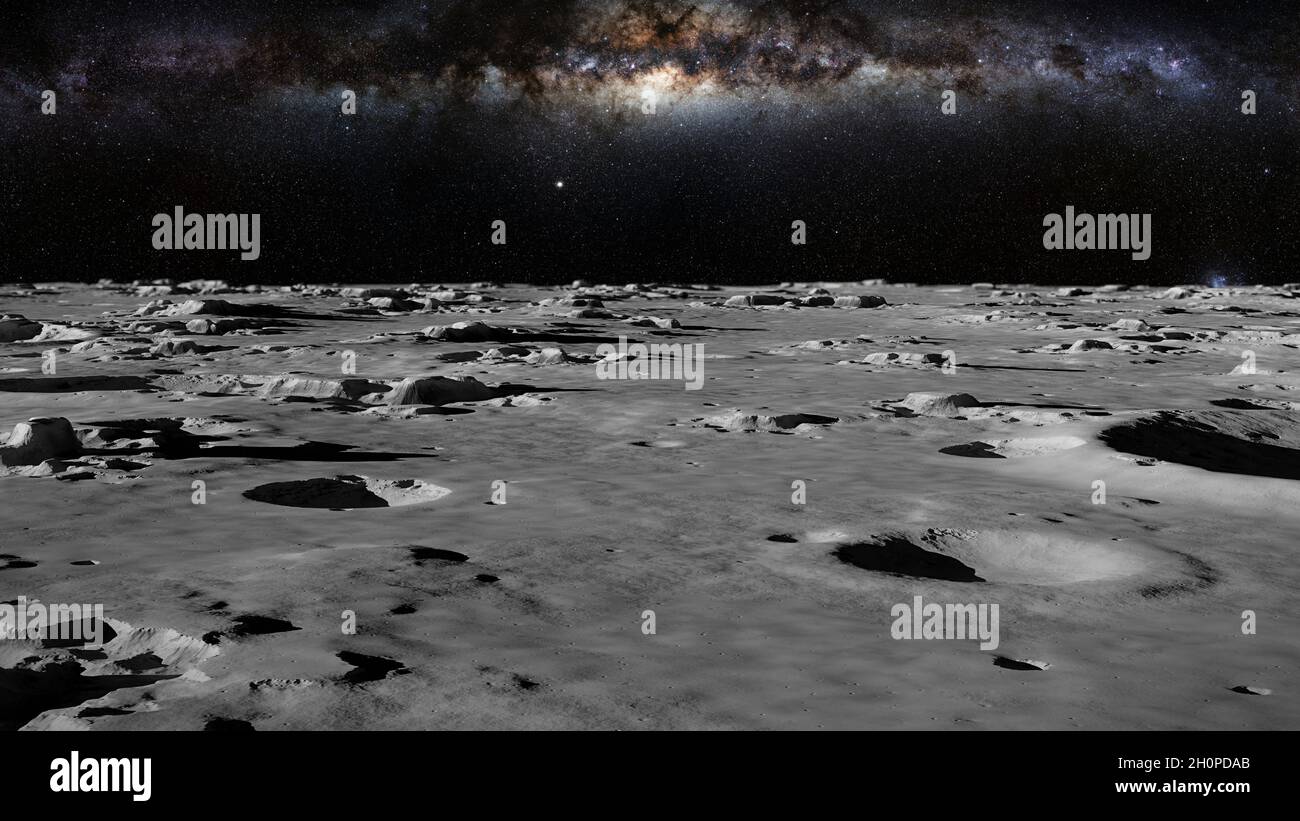 Moon surface, lunar landscape Milky Way above the horizon Stock Photo ...