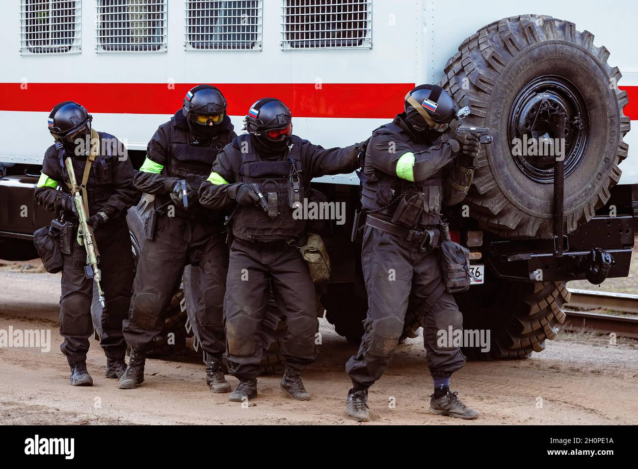 SOBR officers (counterterrorism unit) at a firing position under the ...