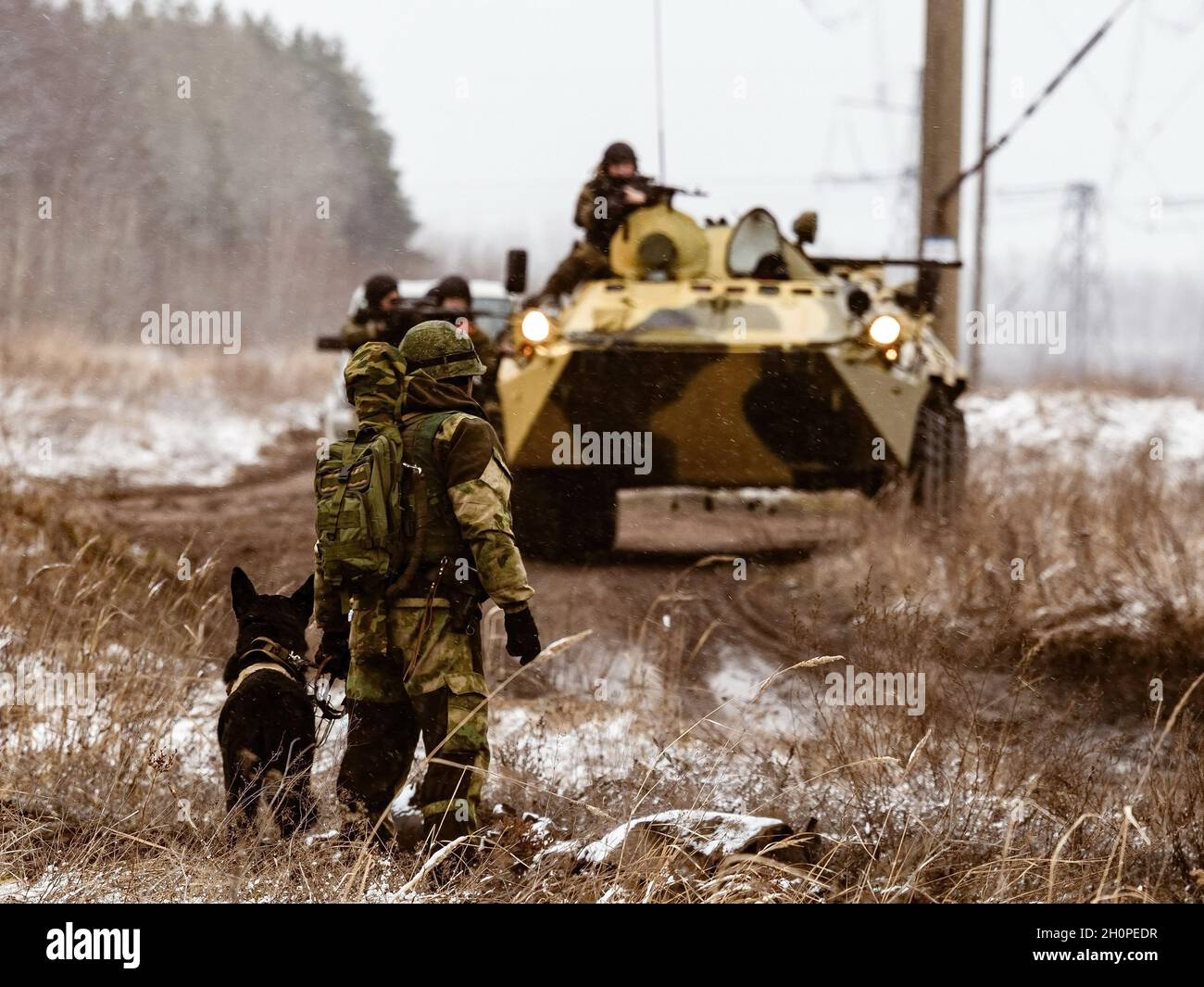 Voronezh, Russia. 04th Apr, 2019. The OMON (riot police) dog handler ...