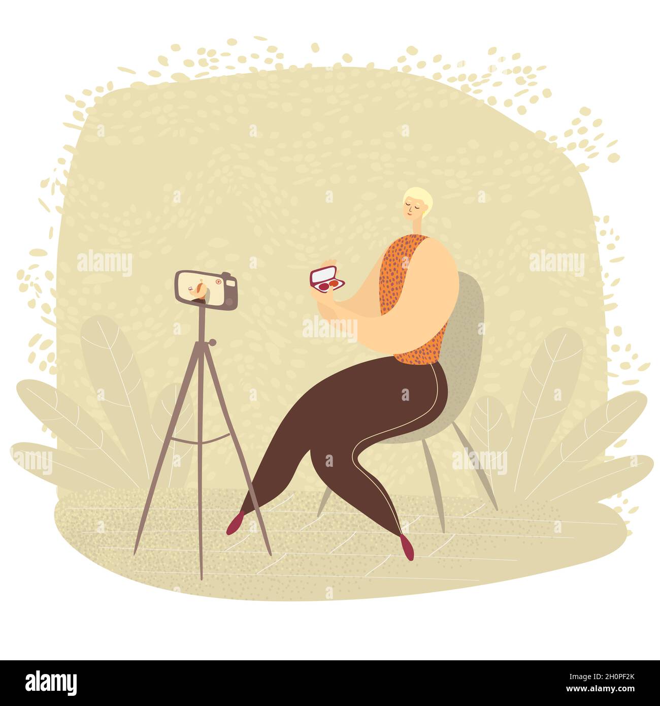 Beauty blogger in front of camera. Cosmetics review. Makeup artist ...