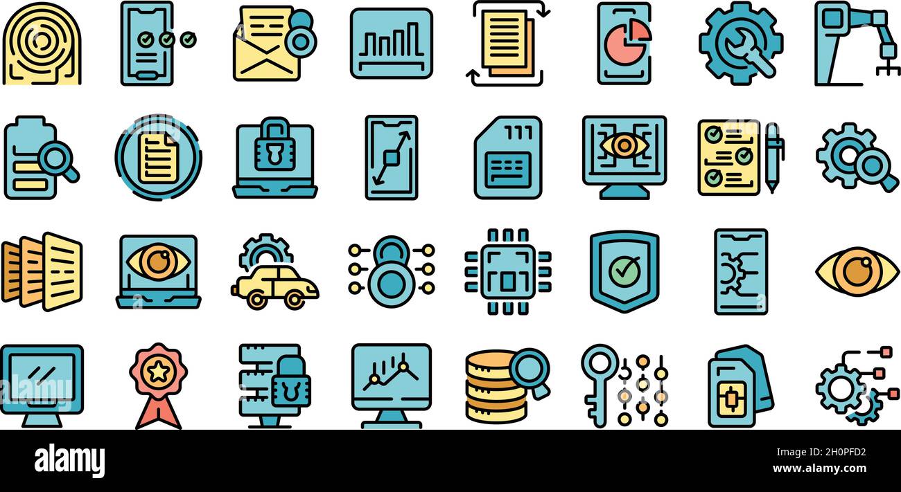 Technical overview icons set outline vector. Camera specification. Dual memory Stock Vector ...