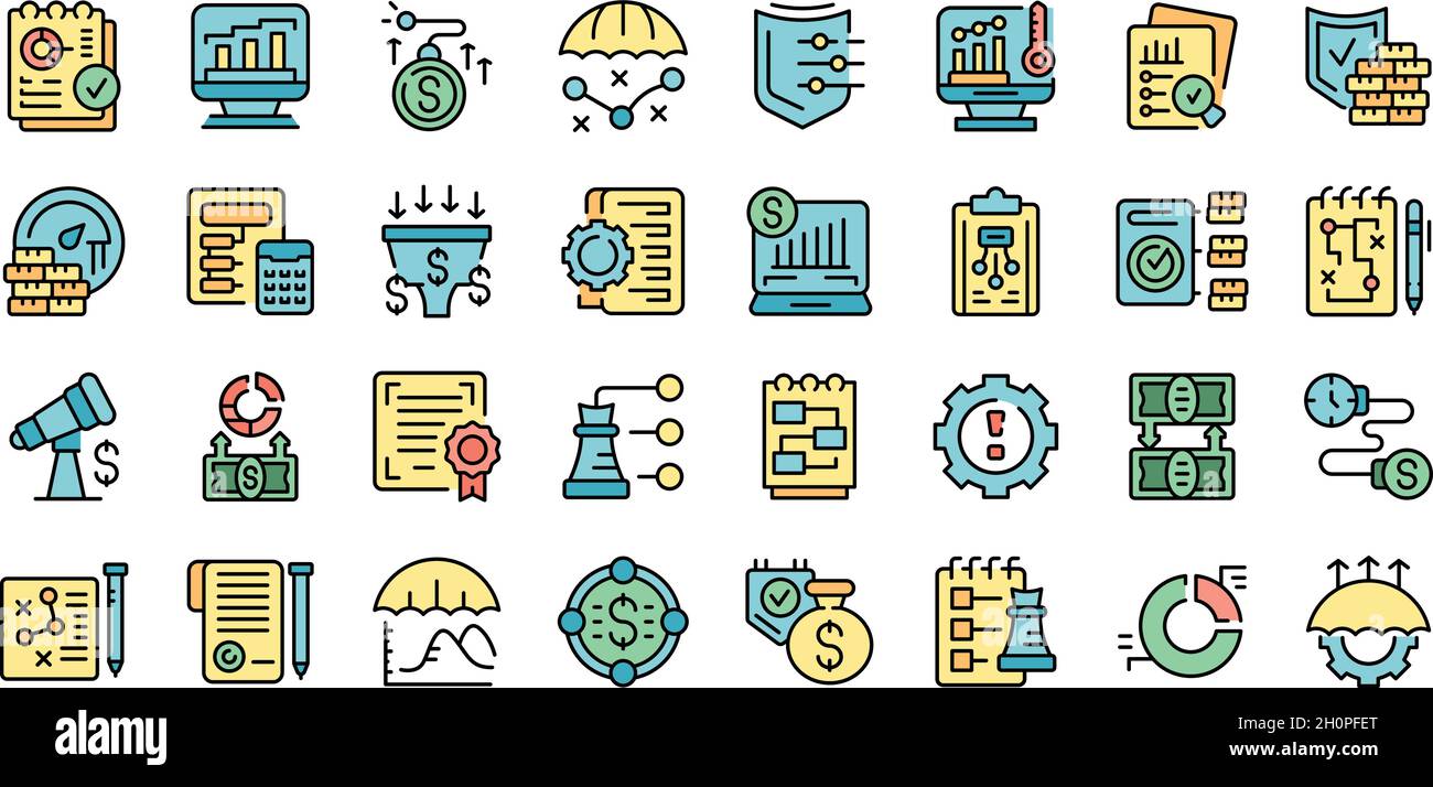 Risk management icons set outline vector. Company enterprise. Business ...