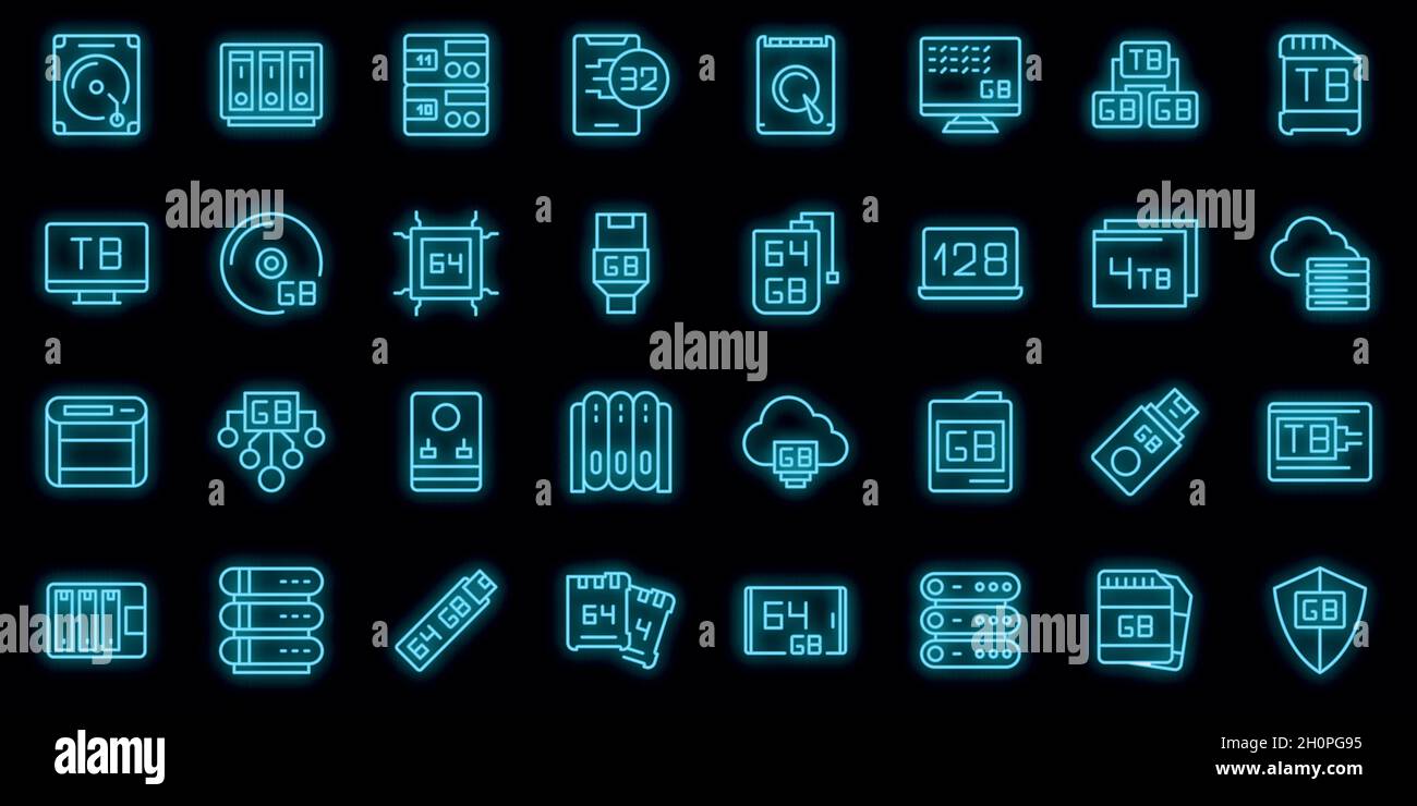 Gigabyte icons set outline vector. Big data. Communication terabyte ...