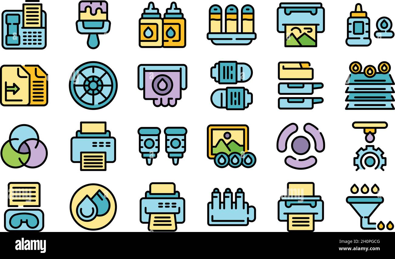 Cartridge filling icons set outline vector. Computer copier. Digital ...