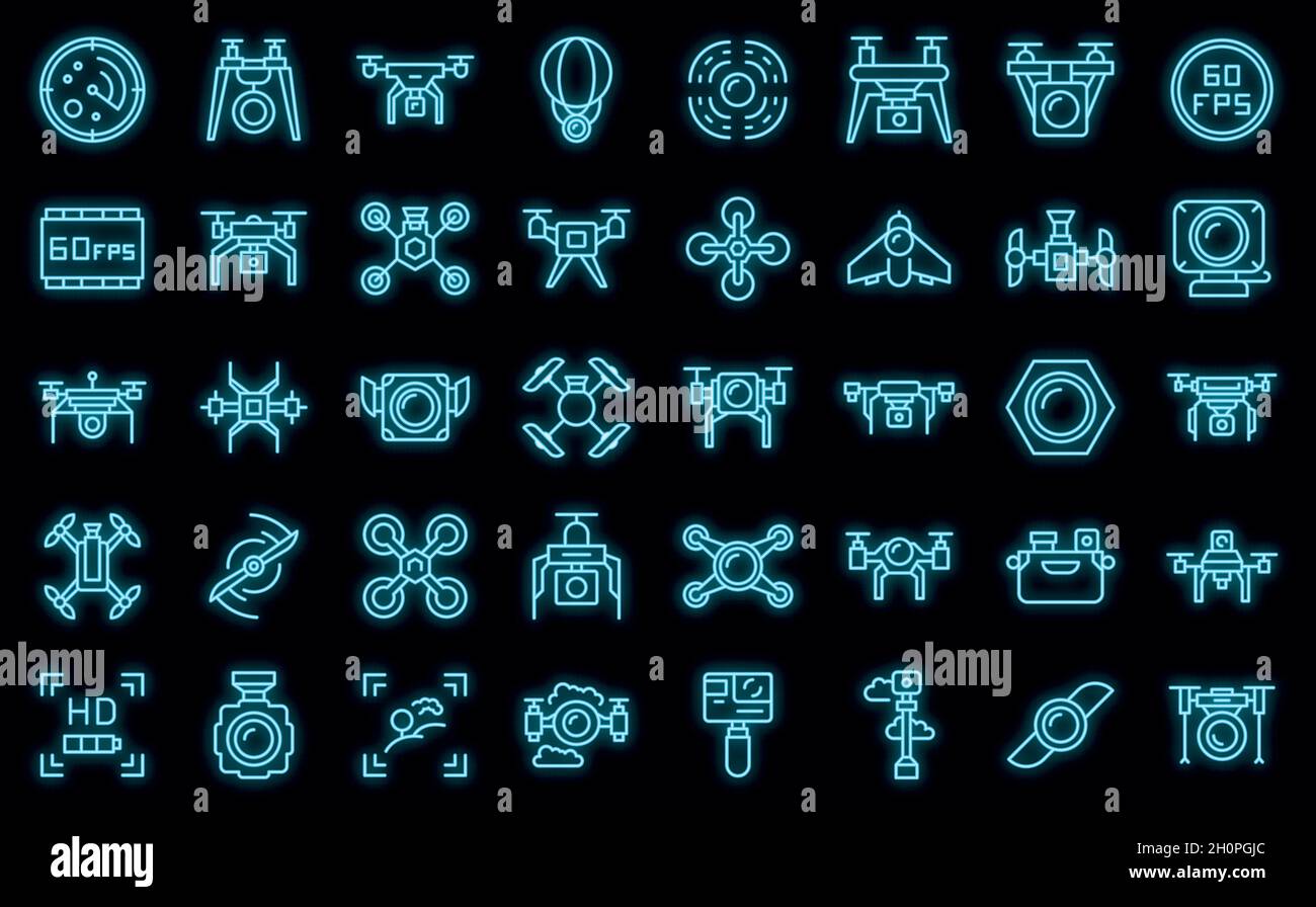 Aerial videography icons set outline vector. Drone camera. Aero filming ...