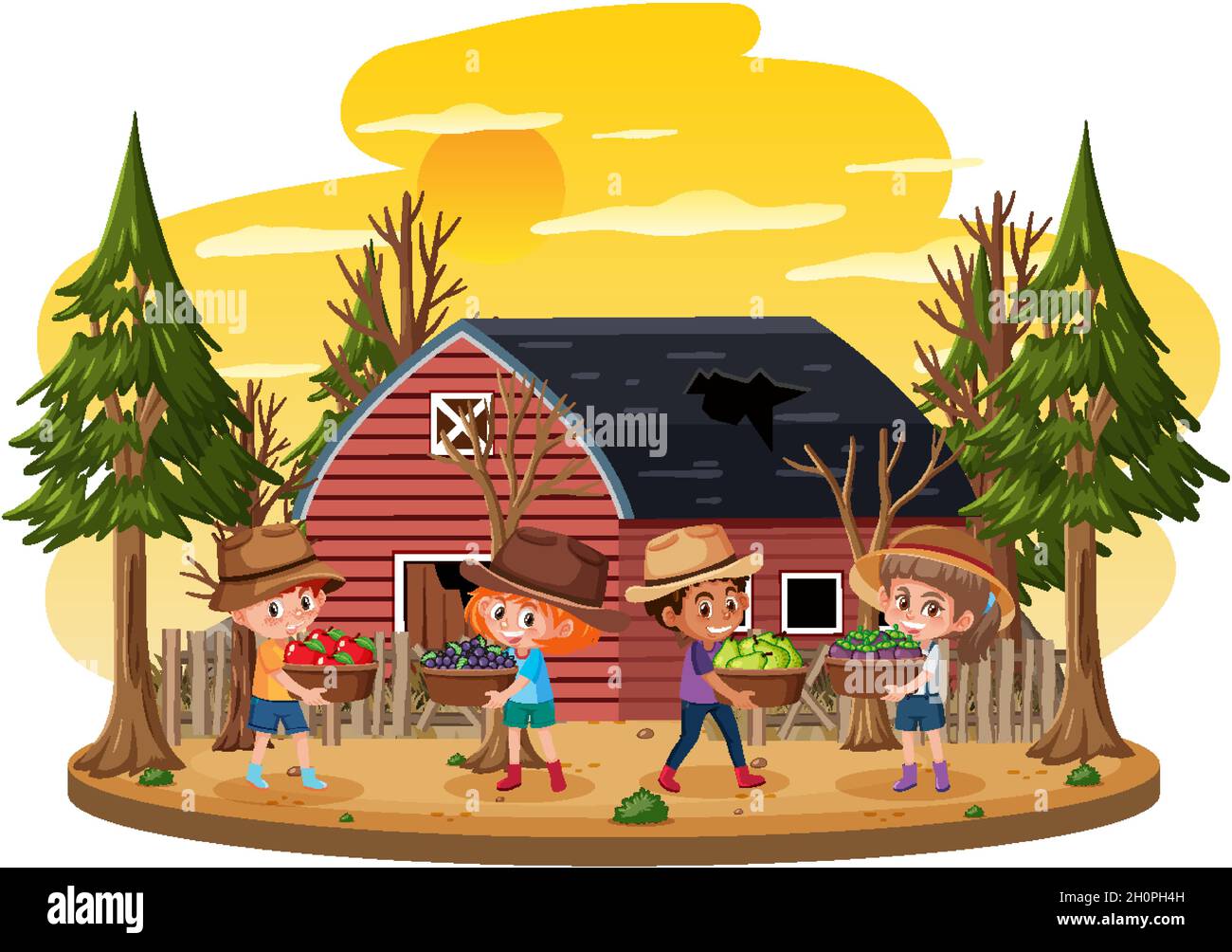 Farmer at the rural old farm house illustration Stock Vector Image ...