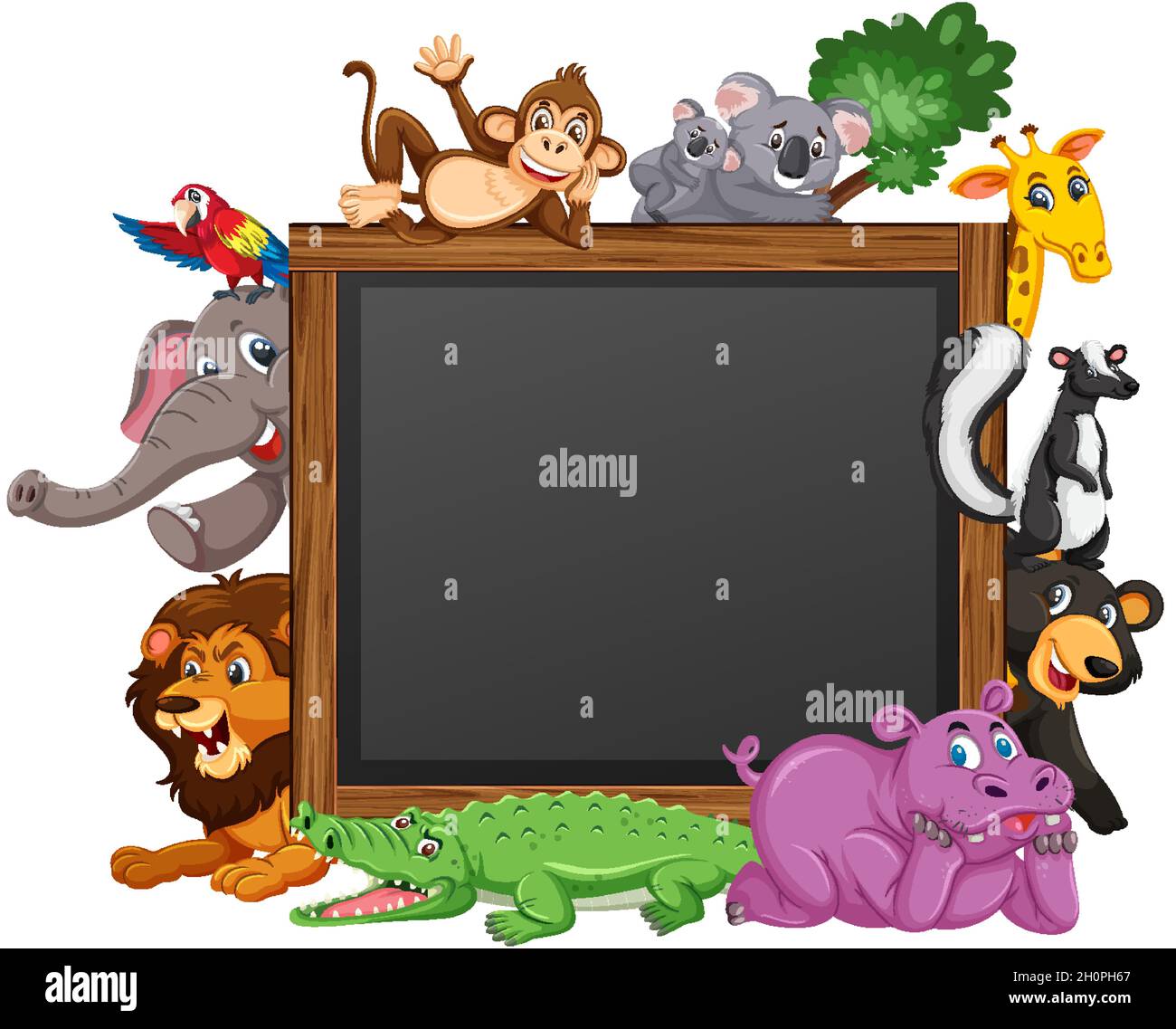 Empty blackboard with various wild animals illustration Stock Vector ...